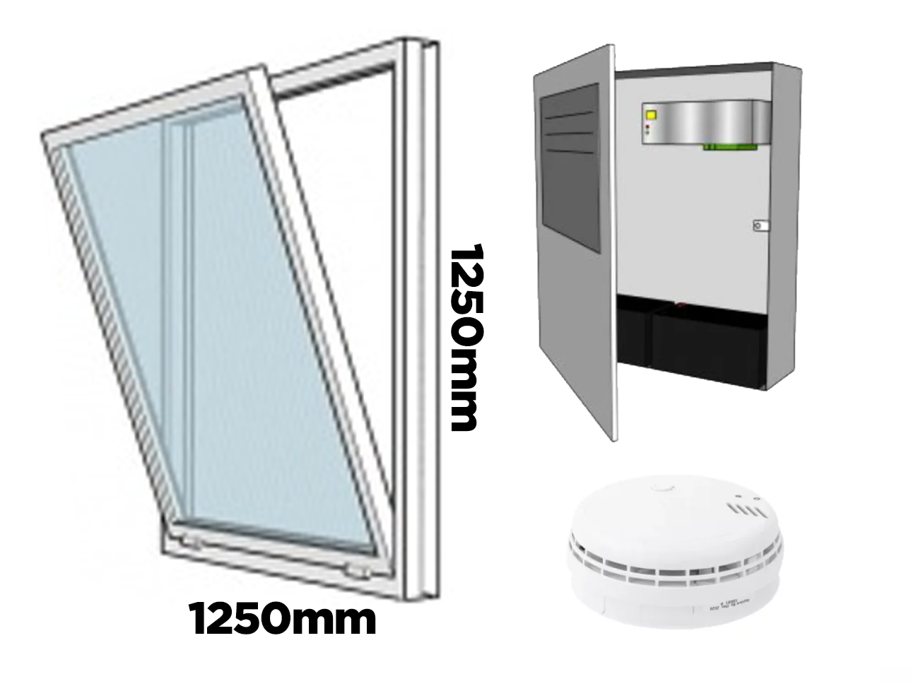 1m x 1m Bespoke Aluminium AOV Wall Window Package with Complete Kit ...