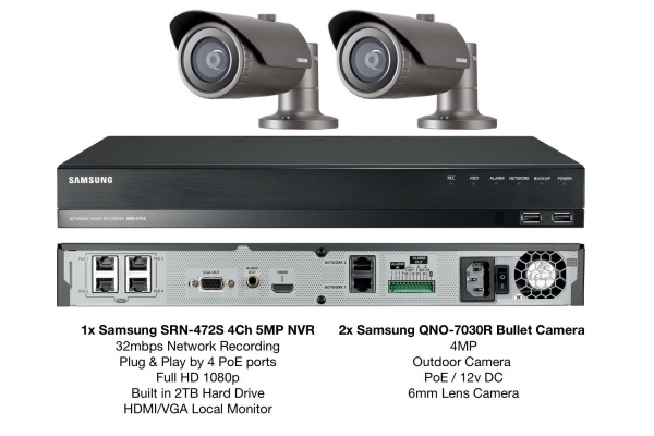 Samsung 4MP Network HD 1080p 2 Bullet Camera's & 4CH PoE NVR 2TB CCTV ...